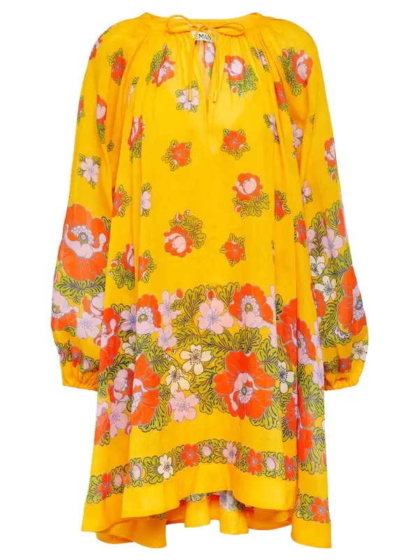 ALEMAIS Balloon-sleeve Floral Minidress - Yellow