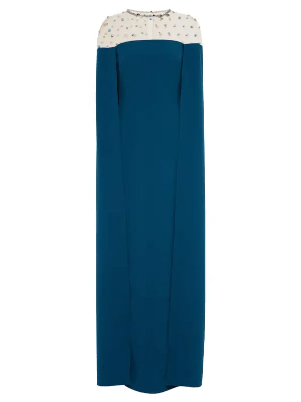 Safiyaa Ambere Embroidered Cape-detail Gown - Blue