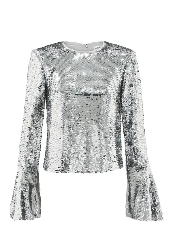 SELF-PORTRAIT Sequined Top - Silver