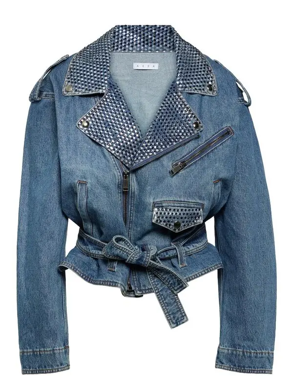 AREA Embellished Denim Jacket - Blue