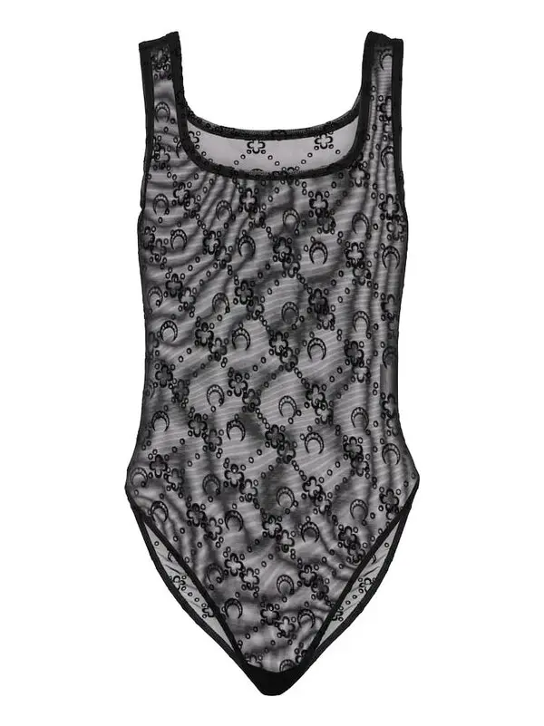 MARINE SERRE Moonogram Mesh Bodysuit - Black