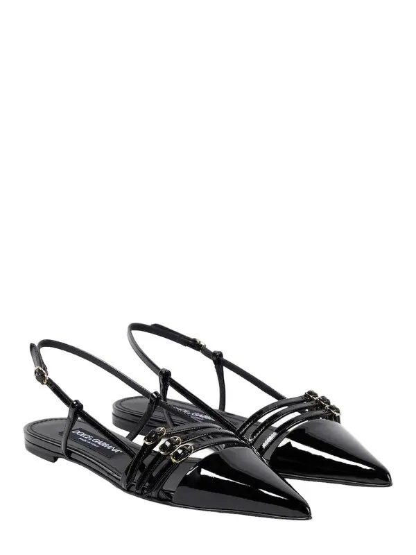 Dolce & Gabbana Patent Leather Slingback Ballet Flats - Black