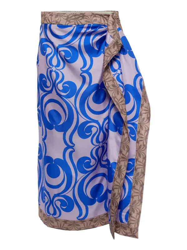 Dries Van Noten Printed Silk Twill Wrap Skirt - Blue
