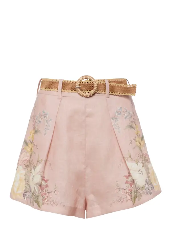 Zimmermann Waverly Floral Linen Shorts - Pink