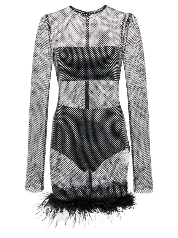 Giuseppe Di Morabito Feather-trimmed Embellished Minidress - Black