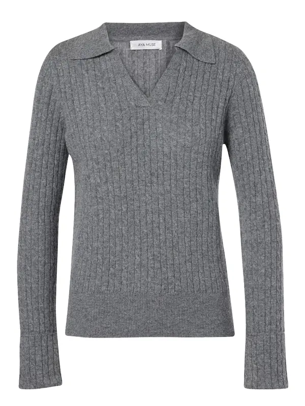 AYA MUSE Gaia Cashmere Polo Sweater - Grey