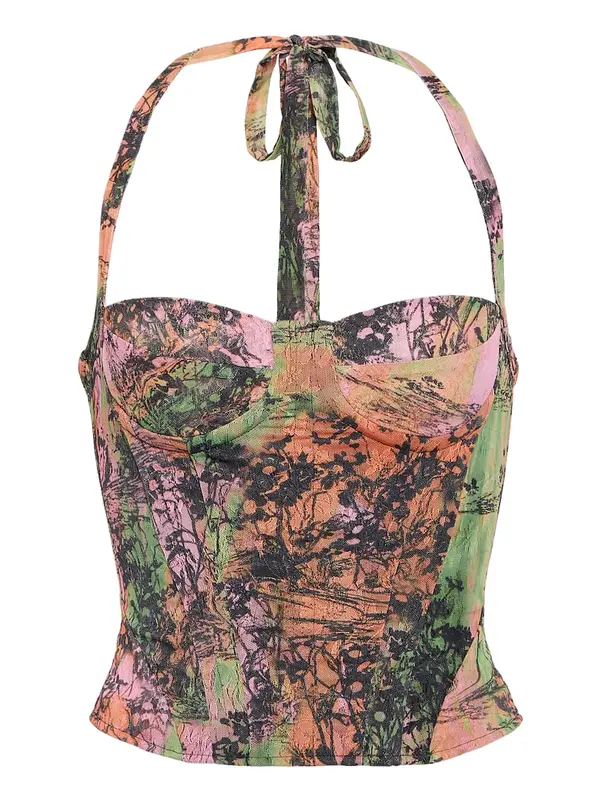 ROBERTA EINER Printed Halterneck Bustier Top - Multicoloured