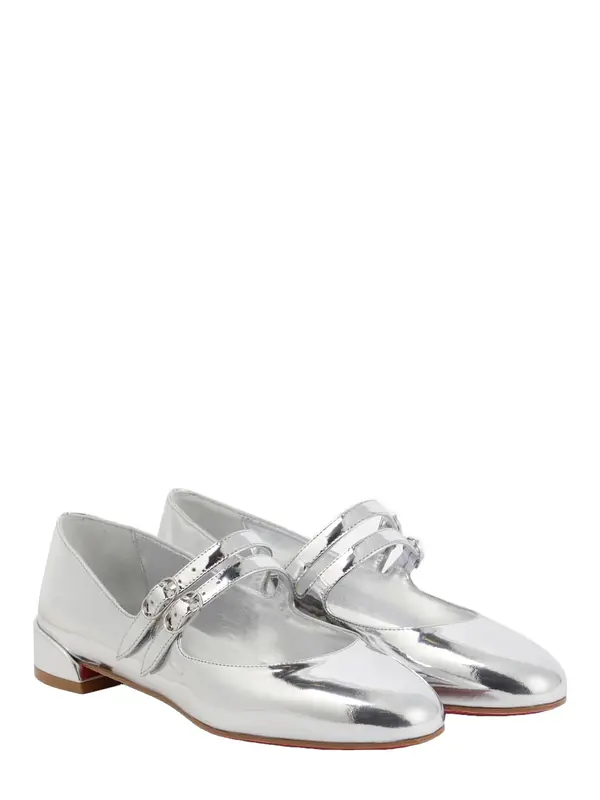 CHRISTIAN LOUBOUTIN Sweet Jane Metallic Leather Mary Jane Flats - Silver