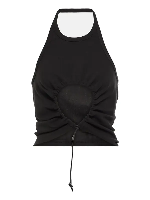 Alaïa Halter Neck Ruched Cotton Top - Black
