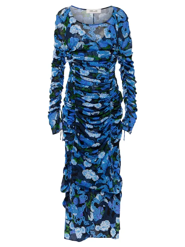 Diane Von Furstenberg Corinne Printed Mesh Midi Dress - Blue