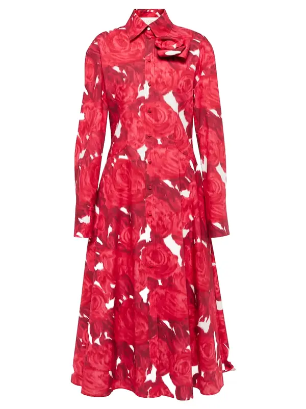 Valentino Garavani Floral Cotton Shirt Dress - Red