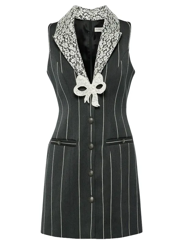 Alessandra Rich Pinstripe Wool-blend Minidress - Black