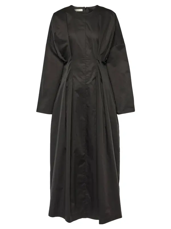 Co Gathered Cotton Midi Dress - Black
