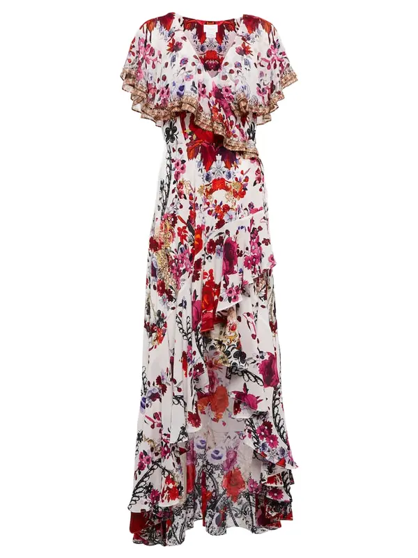 Camilla Floral Ruffled Silk Wrap Dress - Multicoloured