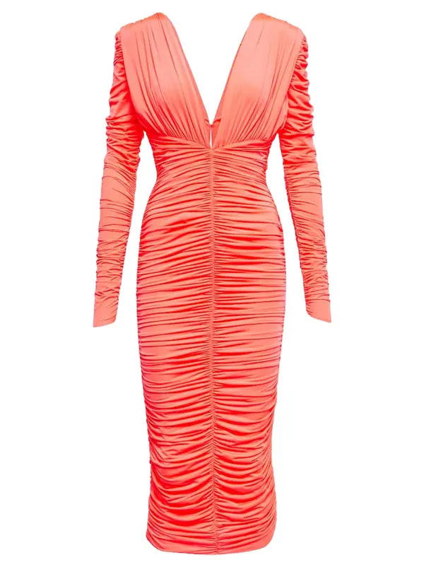 Alex Perry Marin Ruched Midi Dress - Red
