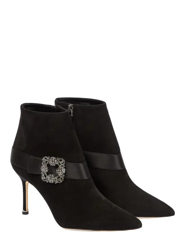 Manolo Blahnik Plinianu Embellished Suede Ankle Boots - Black