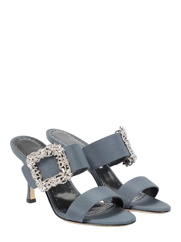 Manolo Blahnik Gable Jewel-embellished Crepe De Chine Sandals - Blue