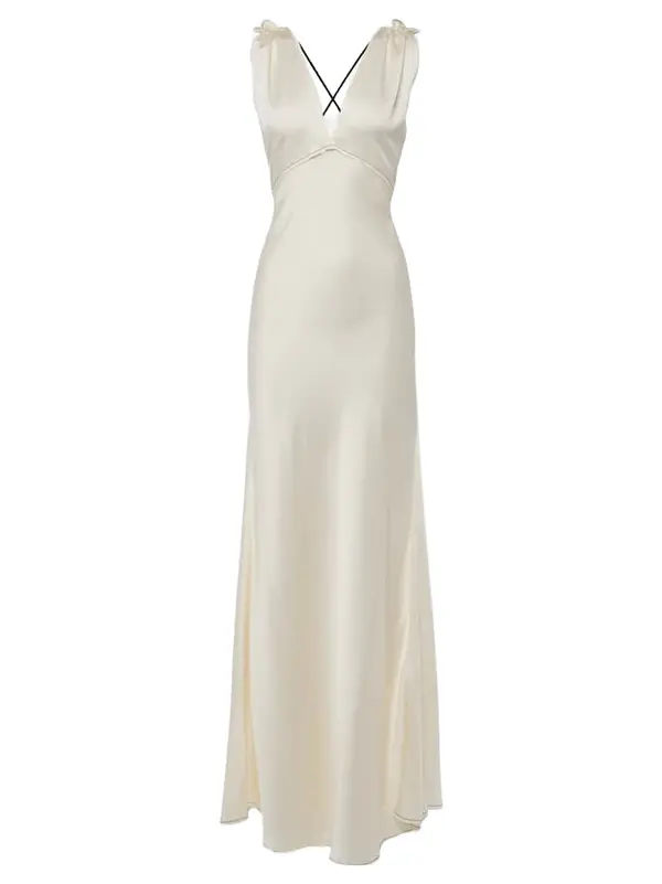 Victoria Beckham Gathered Open-back Crepe Satin Gown - White