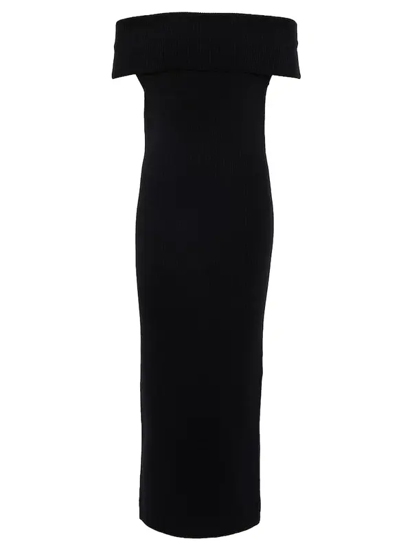 TOTEME Ribbed-knit Off-shoulder Midi Dress - Black