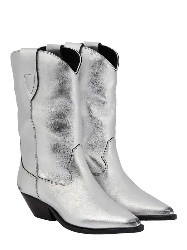 Isabel Marant Duerto Metallic Leather Cowboy Boots - Silver