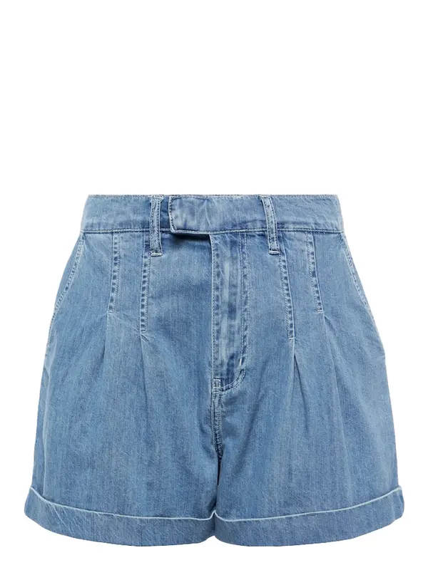 FRAME Pleated Denim Shorts - Blue