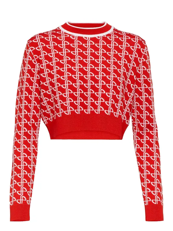 PATOU Logo Jacquard Merino Wool Sweater - Red