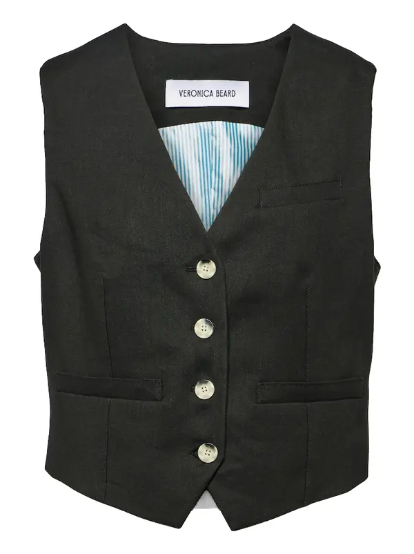 Veronica Beard Bennett Linen-blend Twill Vest - Black