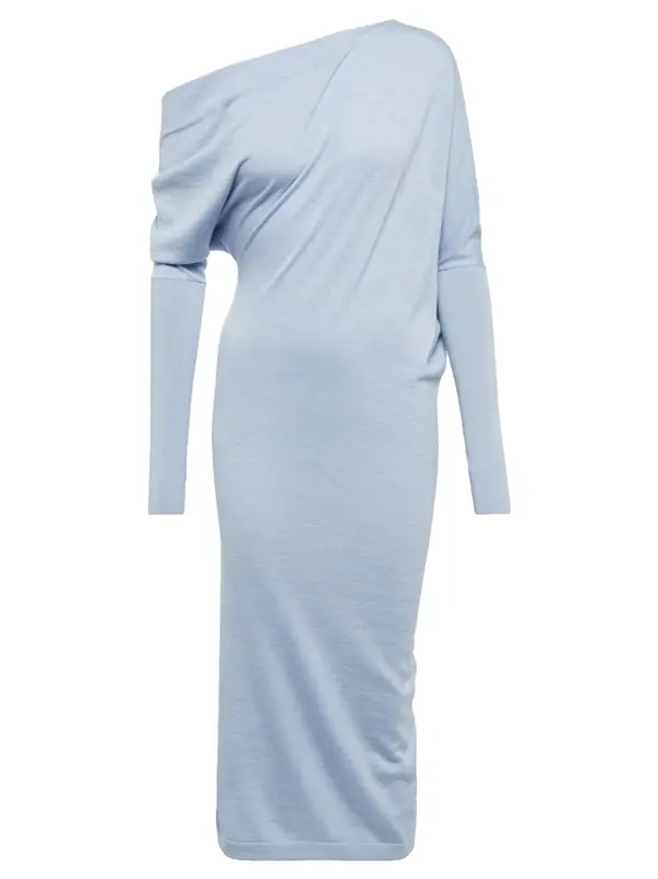 TOM FORD One-shoulder Cashmere And Silk Midi Dress - Blue