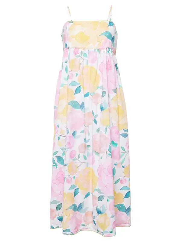 JULIET DUNN Floral Cotton And Linen Midi Dress - Multicoloured