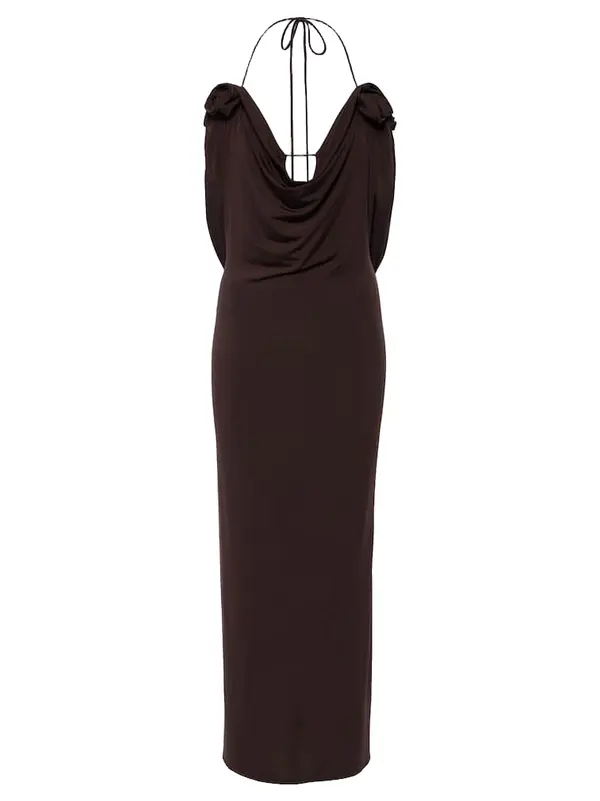 Magda Butrym Draped Midi Dress With Floral Appliques - Brown