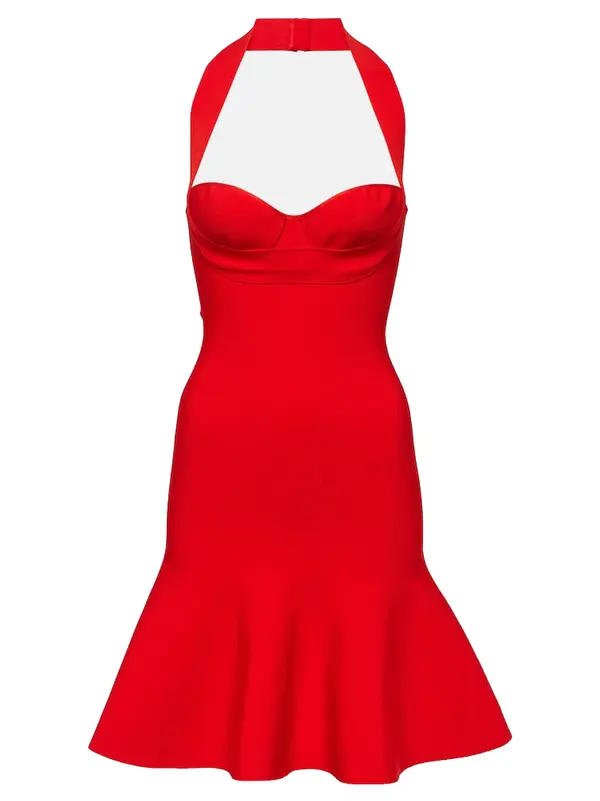 Alaïa Ribbed-knit Halterneck Mini Dress - Red