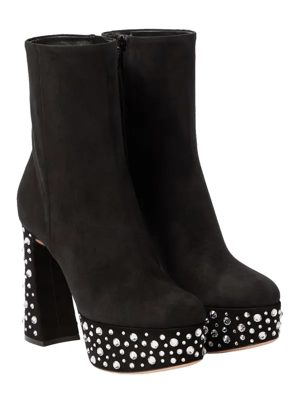 GIANVITO ROSSI Crystal Holly Platform Ankle Boots - Black