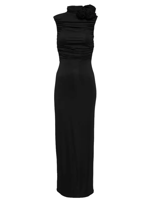 Magda Butrym Floral-applique Ruched Maxi Dress - Black