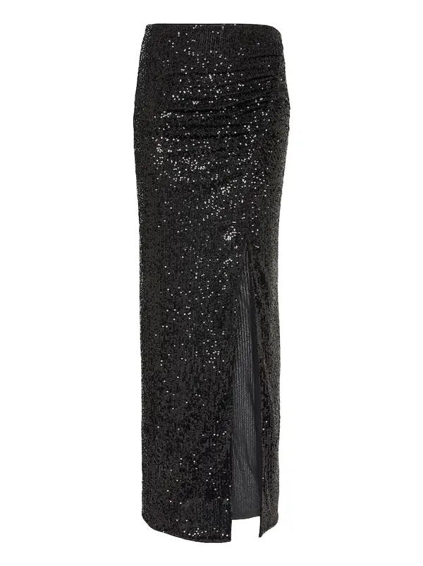 SELF-PORTRAIT Sequined Ruched Maxi Skirt - Black