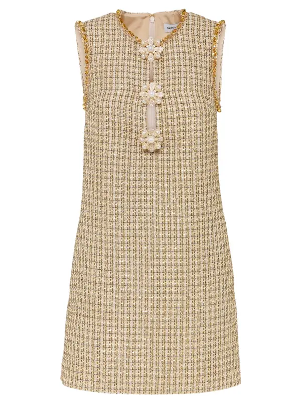 SELF-PORTRAIT Embellished Bouclé Minidress - Multicoloured