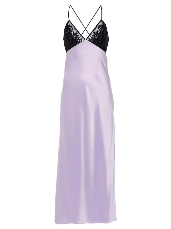 THE SEI Lace-trimmed Silk Gown - Purple
