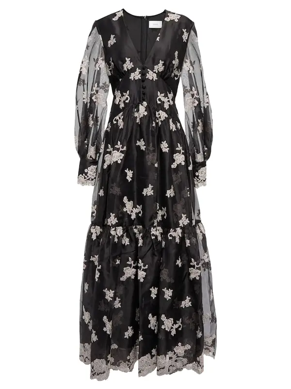 Erdem Tabetha Floral Embroidered Silk Dress - Black