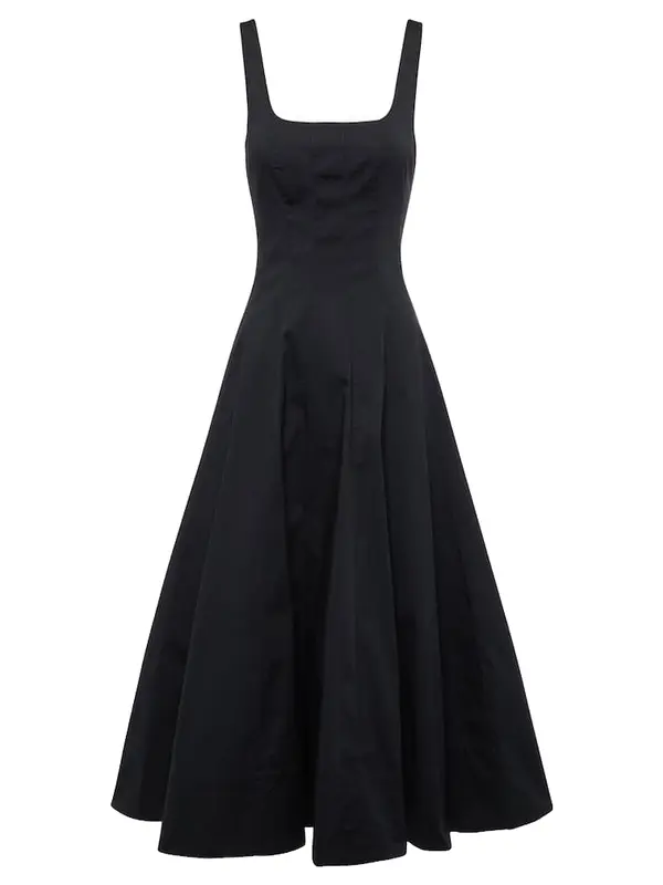 Staud Wells Cotton Poplin Midi Dress - Black