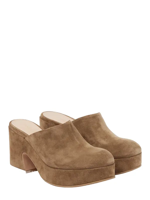 GIANVITO ROSSI Lyss Suede Platform Mules - Beige