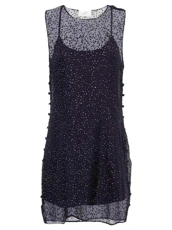 Coperni Embellished Sheer Silk Minidress - Blue