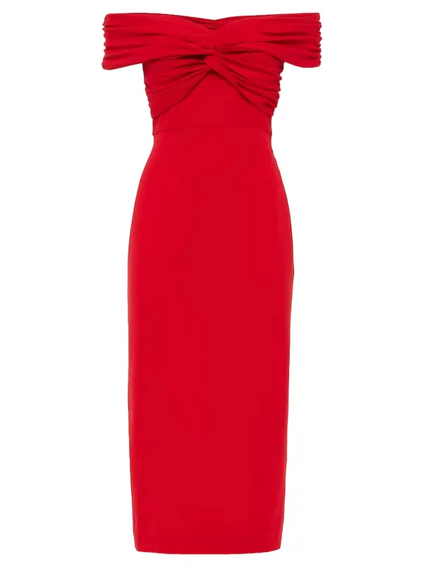 SELF-PORTRAIT Off-shoulder Crepe Midi Dress - Red