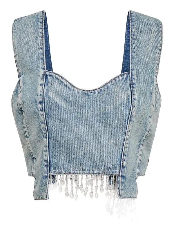GANNI Embellished Denim Crop Top - Blue