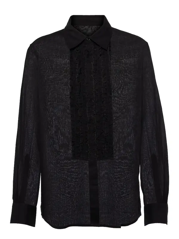 NILI LOTAN Nathael Ruffled Cotton Shirt - Black