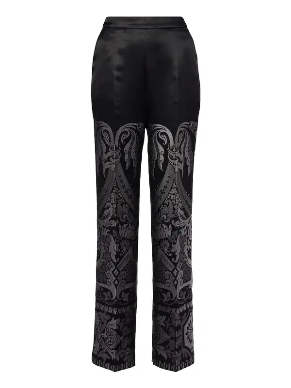Etro Printed Silk-blend Wide-leg Pants - Grey