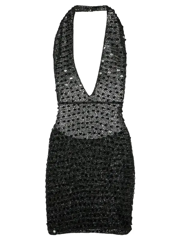 AYA MUSE Sequined Halterneck Minidress - Black