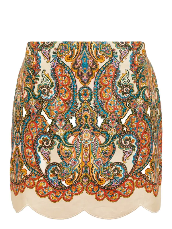 Zimmermann Ottie Paisley Linen Miniskirt - Multicoloured