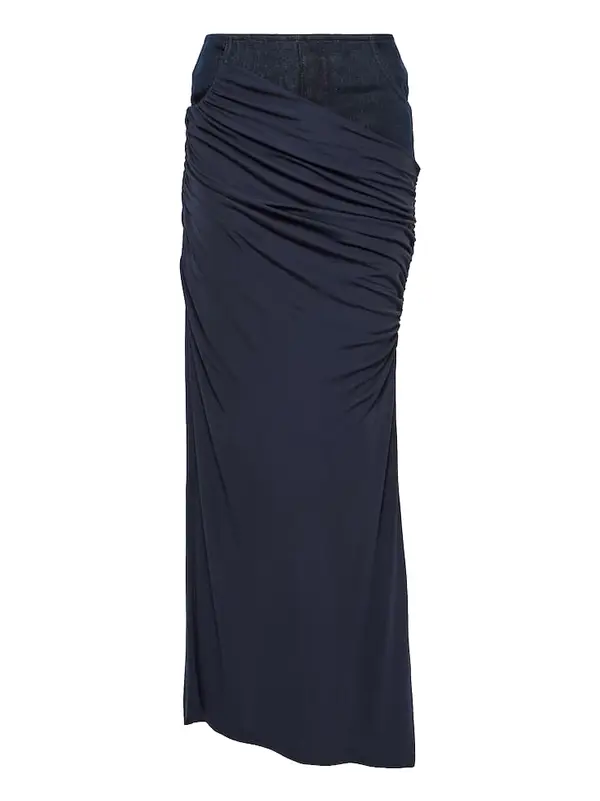 Christopher Esber Ruched Denim Maxi Skirt - Blue