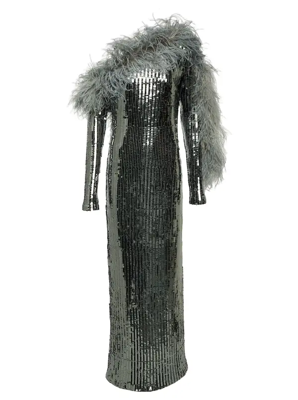 TALLER MARMO Garbo Disco Sequined Gown - Silver