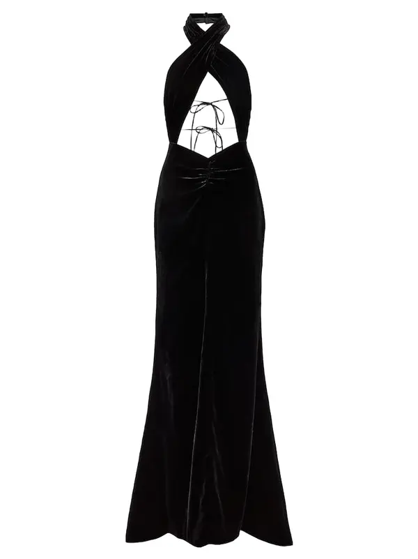 Alessandra Rich Cutout Velvet Gown - Black