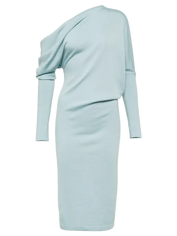 TOM FORD Off-shoulder Cashmere-blend Midi Dress - Blue
